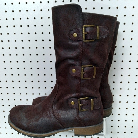 Ruff Hewn | Shoes | Ruff Hewn Womens Brown Mid Calf Buckles Combat Moto ...